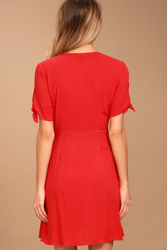 Cute Red Dress - Short Wrap Dress - Short Sleeve Dress