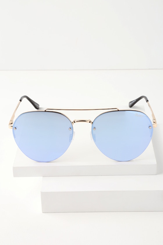 Quay Somerset - Gold and Blue Mirrored Sunglasses - Aviators