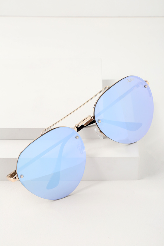 Quay Somerset - Gold and Blue Mirrored Sunglasses - Aviators
