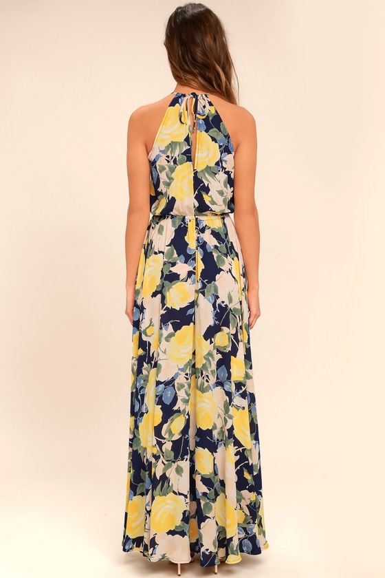 Stunning Floral Print Maxi Dress Blue And Yellow Maxi Dress Floral