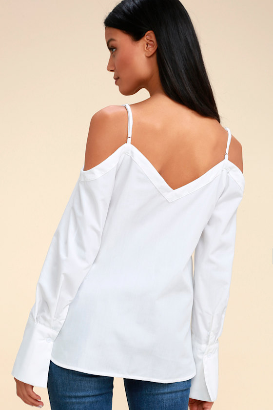 Cute White Top - Off-The-Shoulder Top - Button-Up Top
