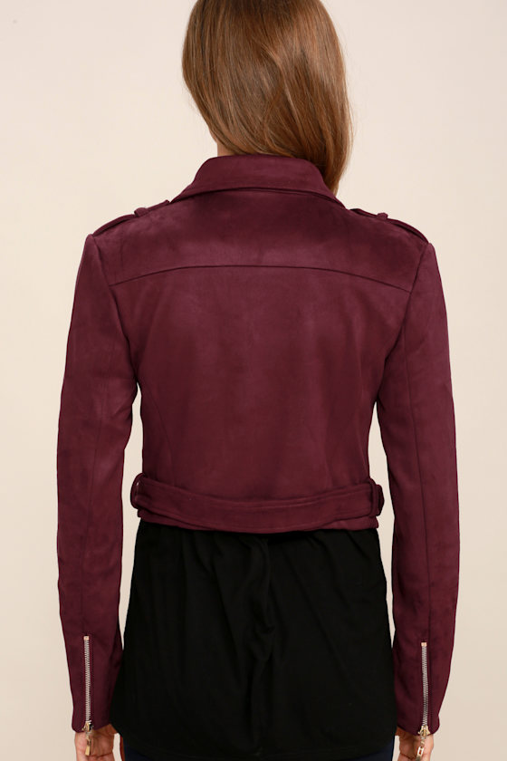Cool Burgundy Moto Jacket - Vegan Suede Moto Jacket - Zipper Jacket ...