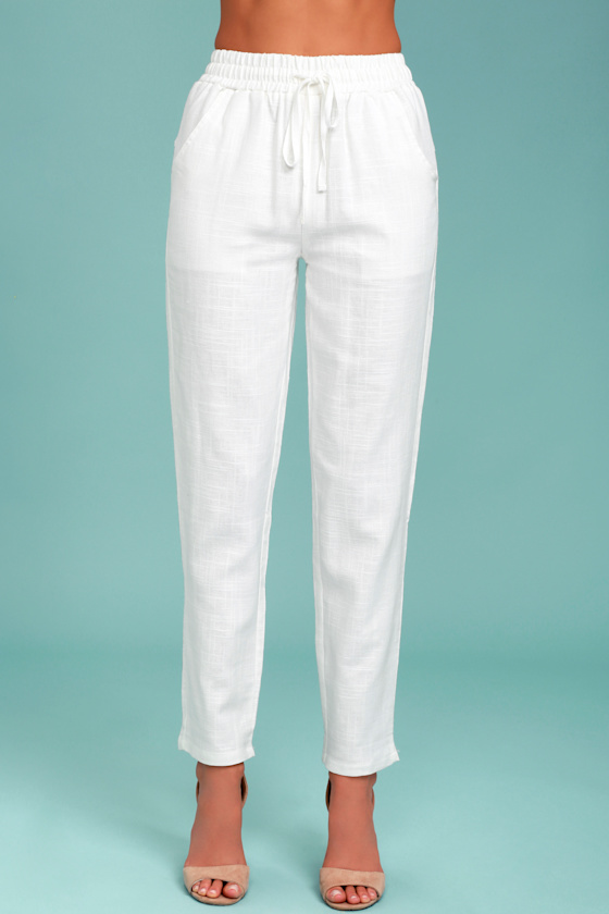 Breezy Ivory Pants - Linen Pants - High-Waisted Pants - $48.00