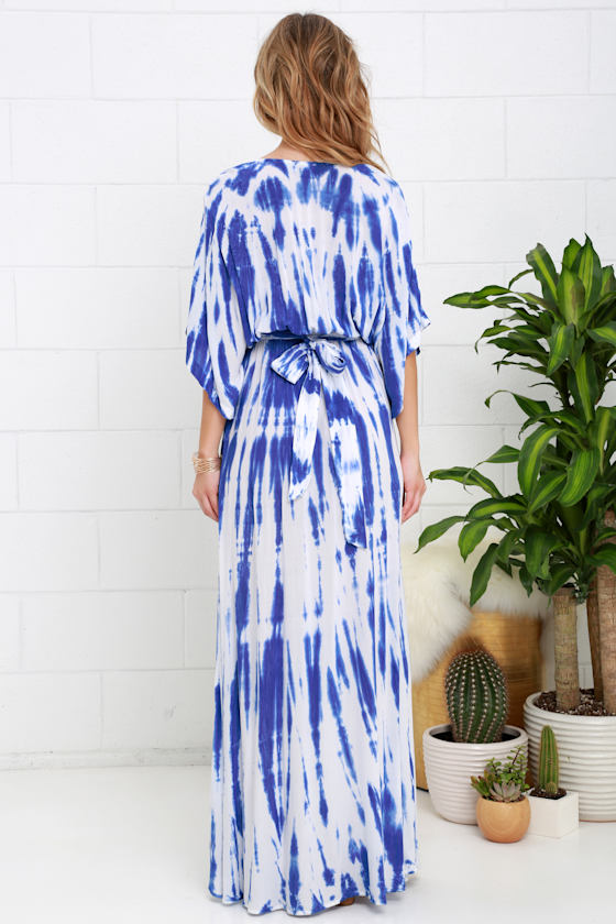 Blue Tie-Dye Dress - Wrap Dress - Maxi Dress - Kimono Dress