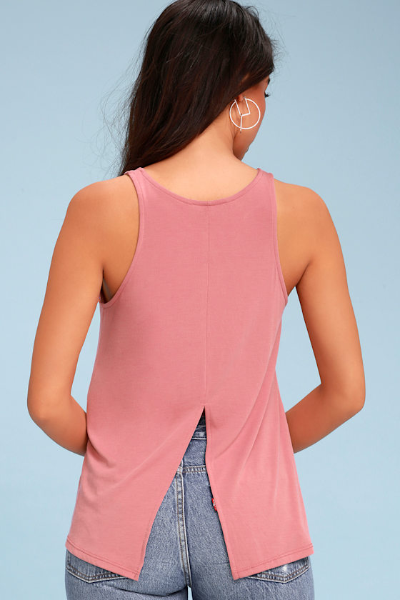 Cute Rusty Rose Tank Top - Knit Tank Top - Wide-Cut Tank