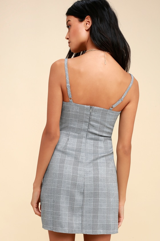 Flirty Plaid Dress Grey Plaid Dress Plaid Mini Dress