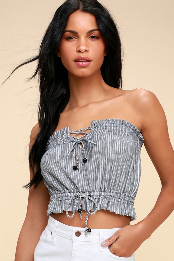 Free People Peppermint - Navy Blue Striped Tube Top