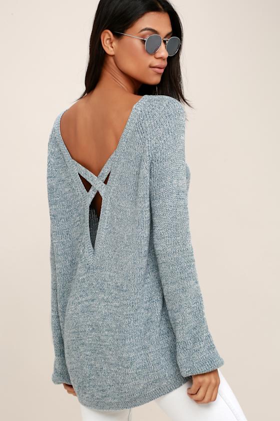 Sexy Heather Blue Sweater - Oversized Sweater - Backless Sweater - $57.00