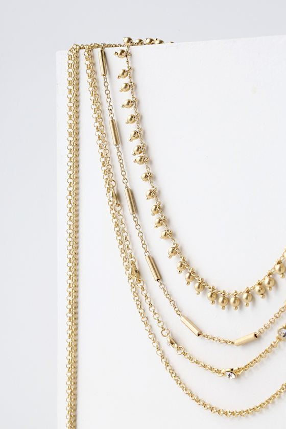 Fun Layered Necklace - Gold Necklace - Rhinestone Necklace