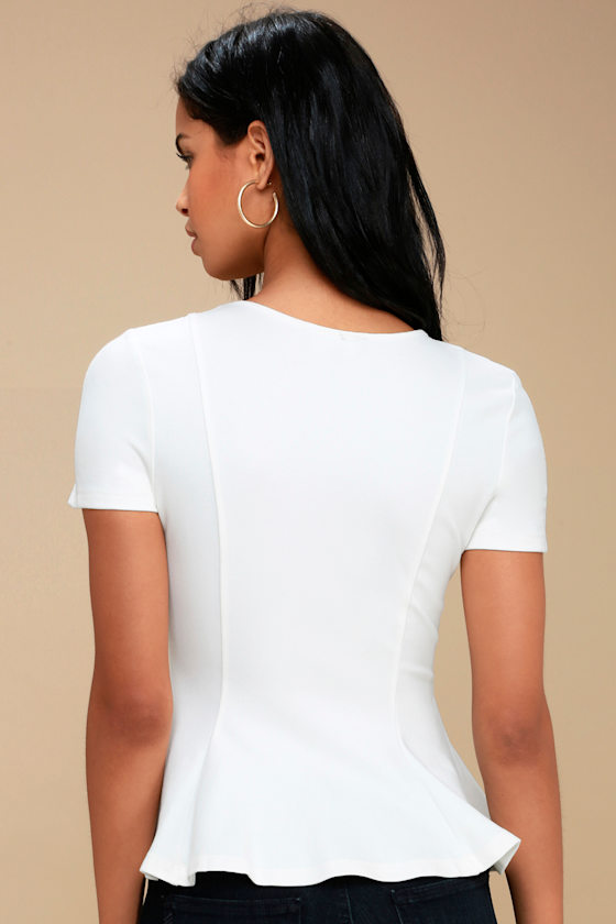 Chic White Top - Peplum Top - Short Sleeve Top