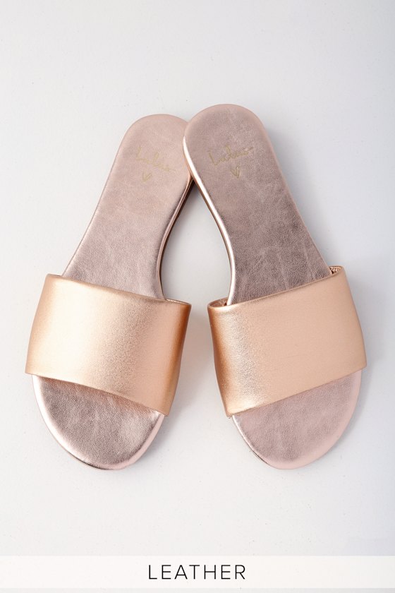 Cute Slide Sandals - Rose Gold Slide Sandals - Leather Slides