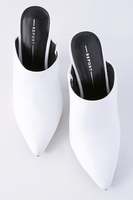 Report Finch - White Mules - Pointed Toe Mules