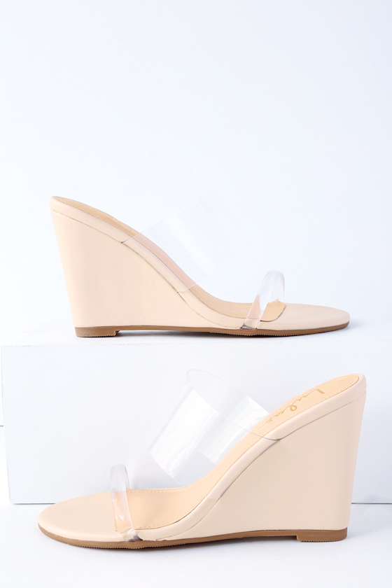 Cute Wedges - Clear Vinyl Wedges - Nude Wedges - Vegan Wedges
