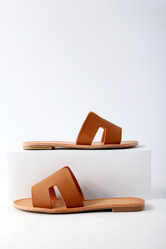 Cool Tan Sandals - Slide Sandals - Slip-On Sandals
