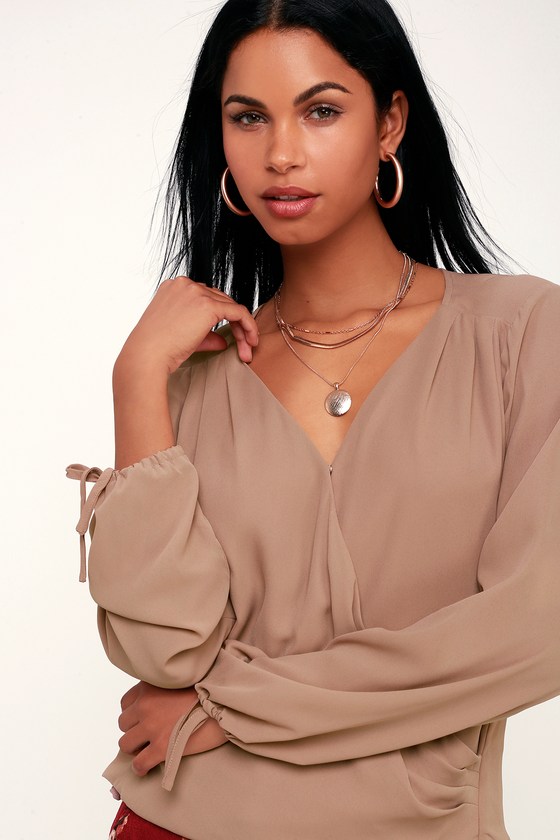 Chic Mauve Top Long Sleeve Top Long Sleeve Surplice Top