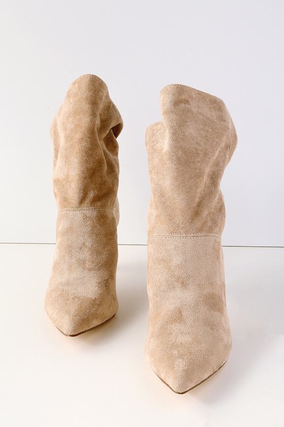 Cute Mid-Calf Booties - Taupe Booties - Vegan Suede Botties