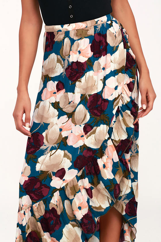O'Neill Adriana - Blue Floral Print Skirt - Blue Ruffle Skirt