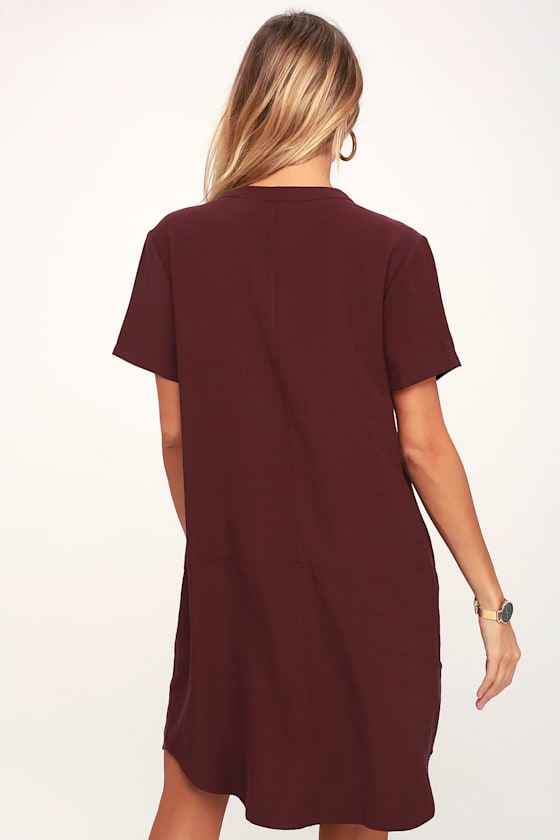 Cute Plum Purple Shift Dress - Short Sleeve Dress - Shift Dress