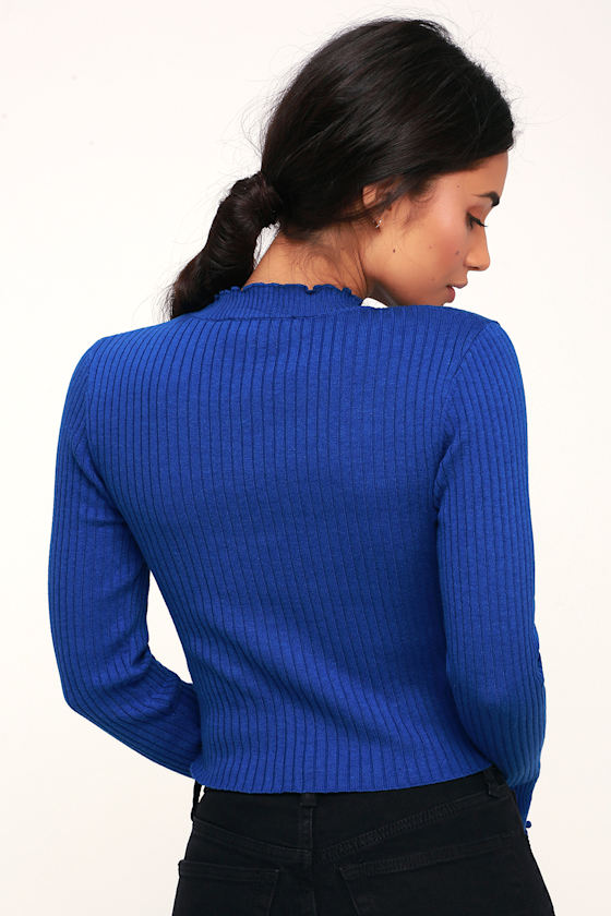 Cute Cobalt Blue Sweater - Cropped Sweater - Ribbed Sweater Top