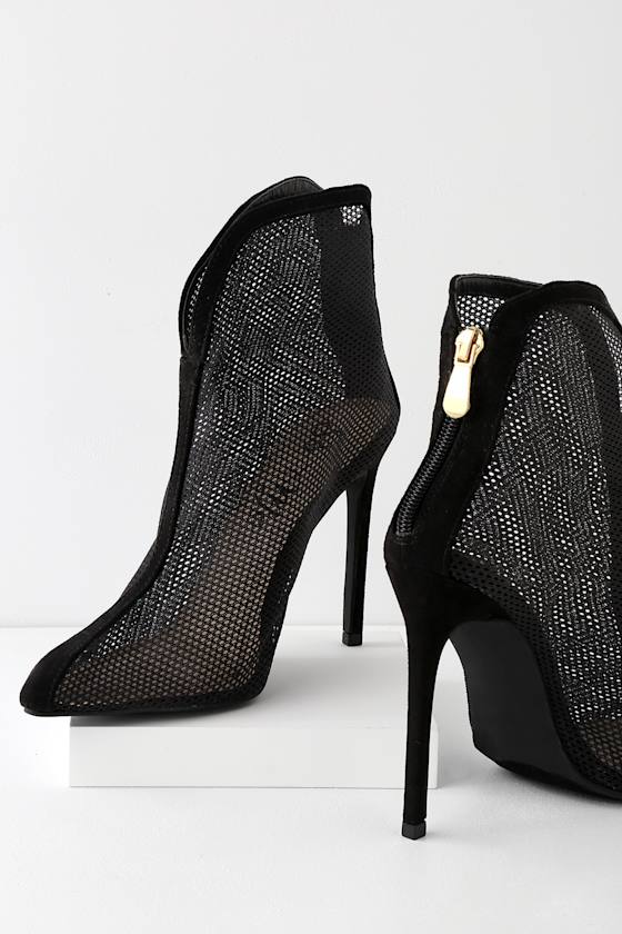 Chic Black Boots - Mesh Boots - High Heel Ankle Booties