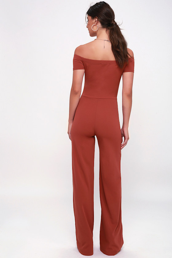 Sexy Marsala Off The Shoulder Jumpsuit Wide Leg Jumpsuit
