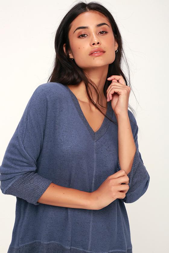 Olive + Oak Fiona - Washed Navy Blue Top - Dolman Sleeve Sweater