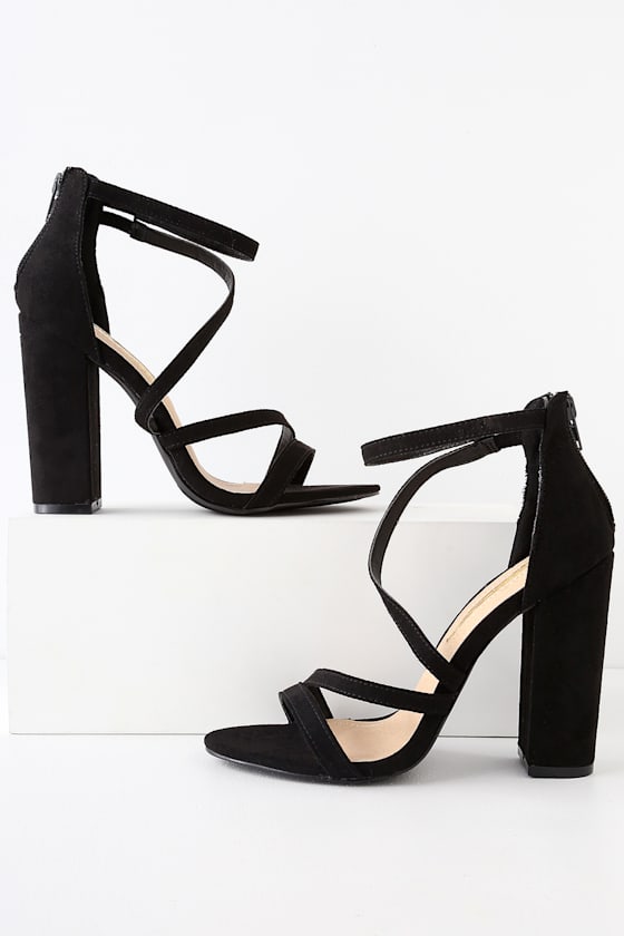 Sexy Black Heels - Suede Heels - Asymmetrical Heels - Dress Heels