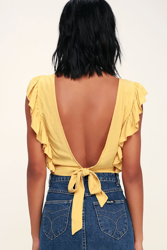 Amuse Society Go West - Yellow Backless Crop Top - Ruffled Top