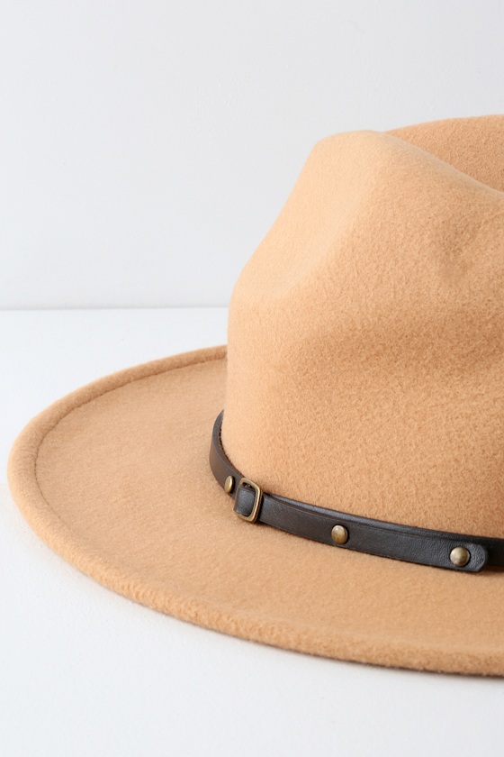 Lulus - Tan Hat - Wide-Brim Hat - Burgundy Fedora Hat