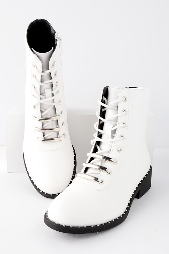 Cool White Boots - Lace-Up Combat Boots - Vegan Leather Boots