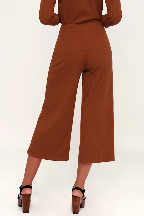Cute Rust Brown Pants - Culotte Pants - Brown Ribbed Pants