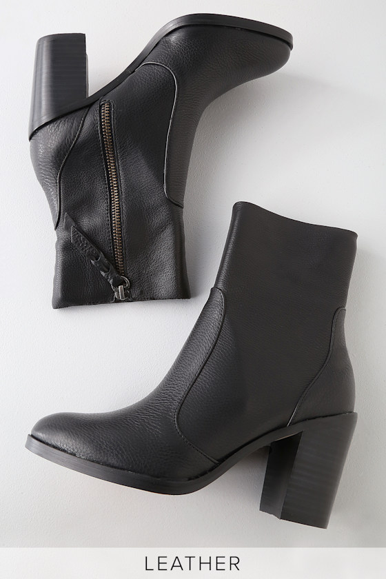 Splendid Roselyn Black - Genuine Leather Booties - Mid-Calf Boots