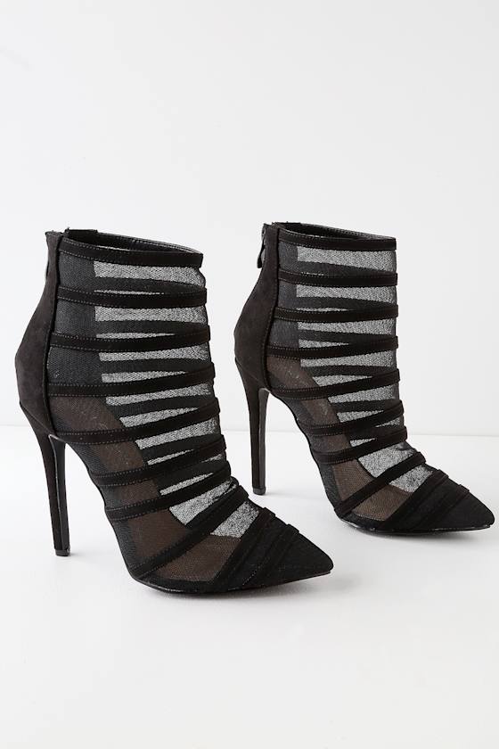 Sexy Black Booties - Mesh Ankle Booties - High Heel Booties