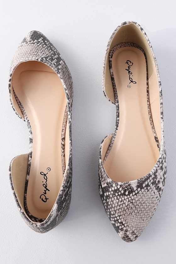 Cute Snake Print Flats - Vegan Leather Flats - D'Orsay Flats