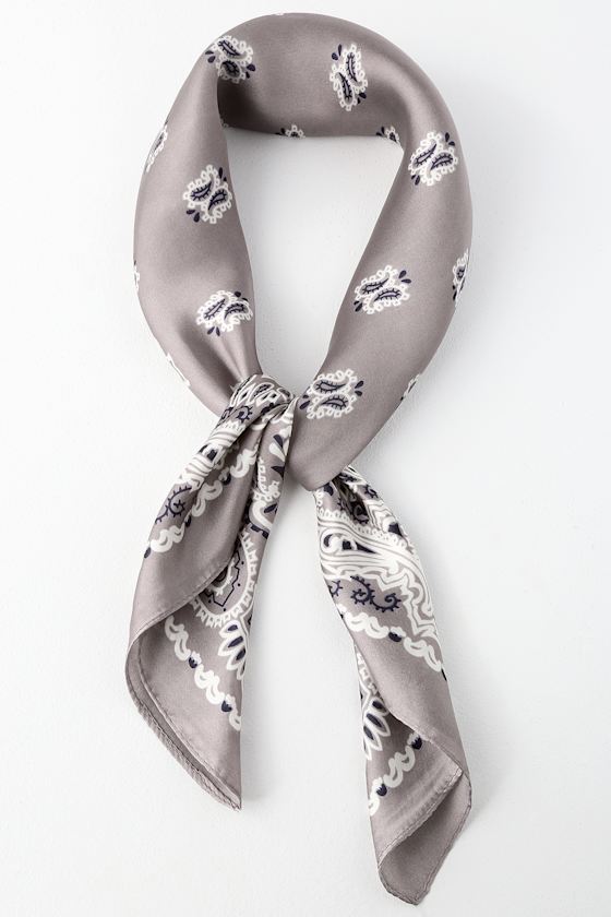 Cool Grey Paisley Bandana - Grey Bandana - Paisley Scarf