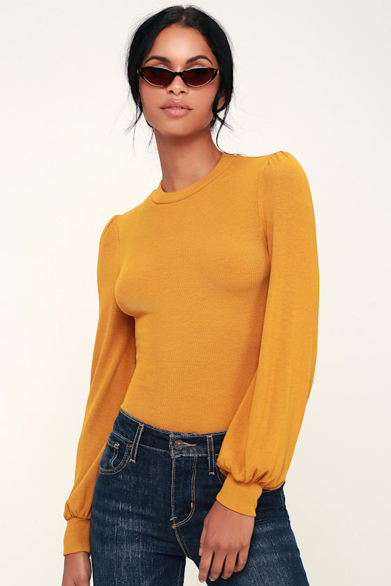 Cute Yellow Top - Long Sleeve Top - Yellow Top - Ribbed Top