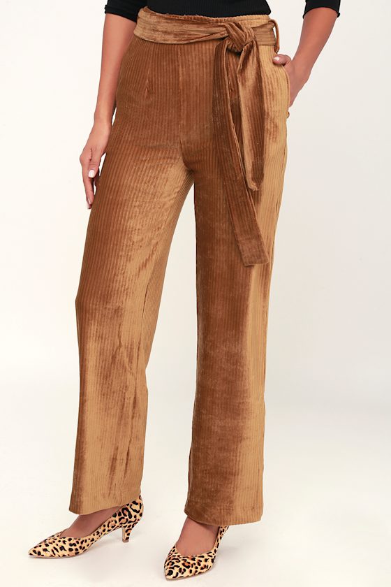 Trendy Light Brown Pants - Ribbed Velvet Pants - Wide-Leg Pants