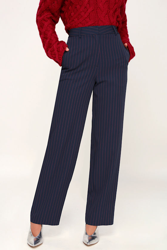 Chic Wide-Leg Pants - Navy Blue Pants - Pinstripe Pants