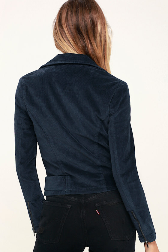 RVCA Drew Cord - Navy Blue Corduroy Jacket - Blue Moto Jacket