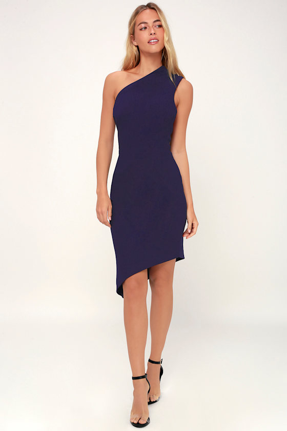 Finders Keepers Goodbye - Navy Blue One-Shoulder Dress - Dress