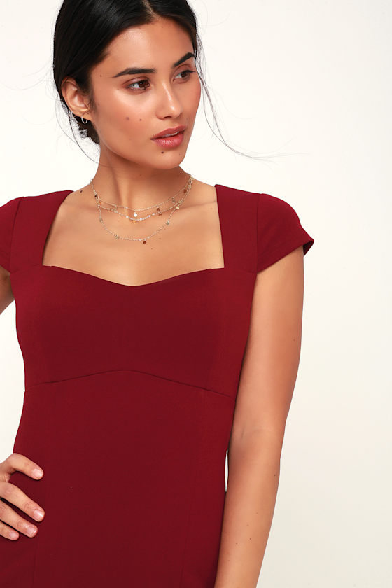 Chic Burgundy Dress - Burgundy Bodycon Dress - Bodycon Midi Dress