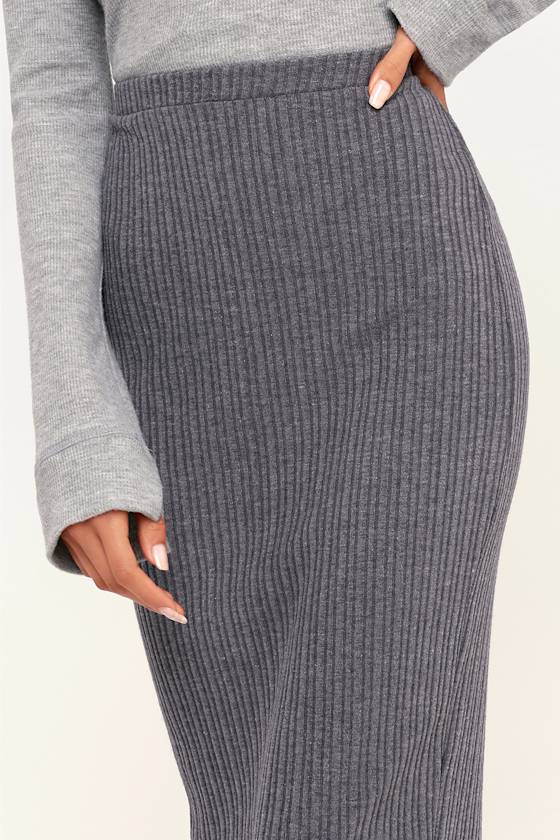 O'Neill Candi Skirt - Grey Skirt - Ribbed Knit Skirt - Midi Skirt