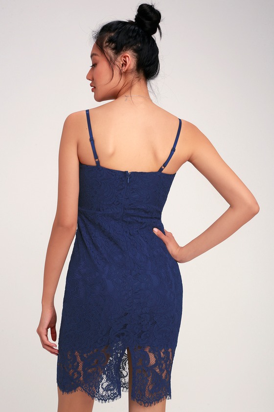 Sexy Navy Blue Lace Dress Bodycon Dress Midi Dress