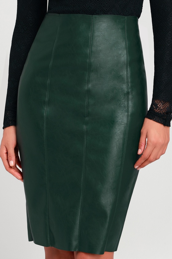 Sexy Forest Green Vegan Leather Skirt Midi Skirt Pencil Skirt