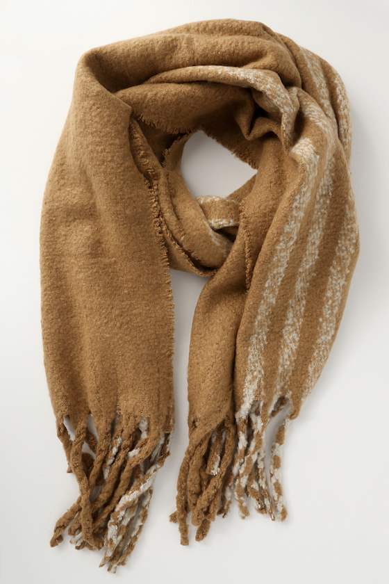Cool Light Brown Scarf - Fuzzy Scarf - Striped Scarf
