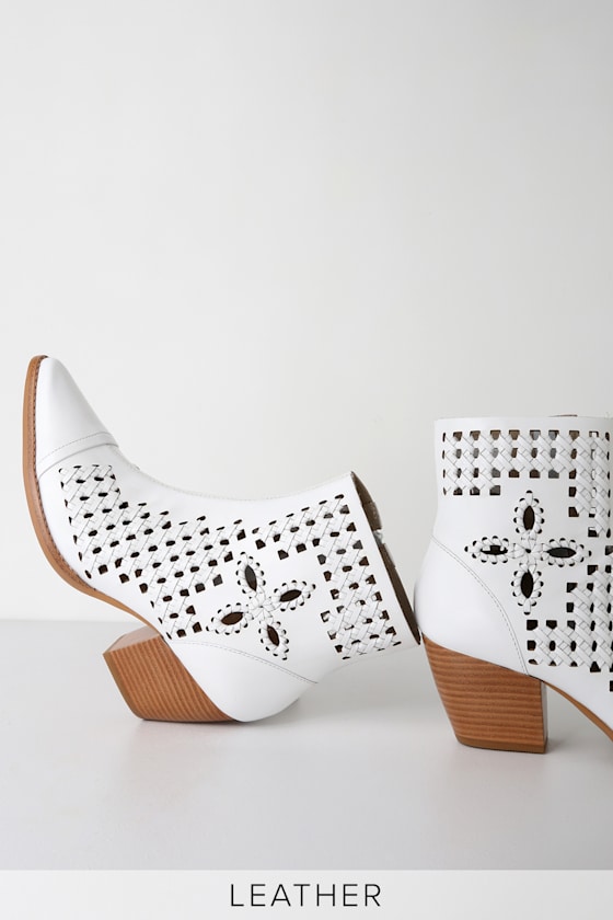 Matisse Bello - White Leather Pointed Toe Booties - Woven Booties