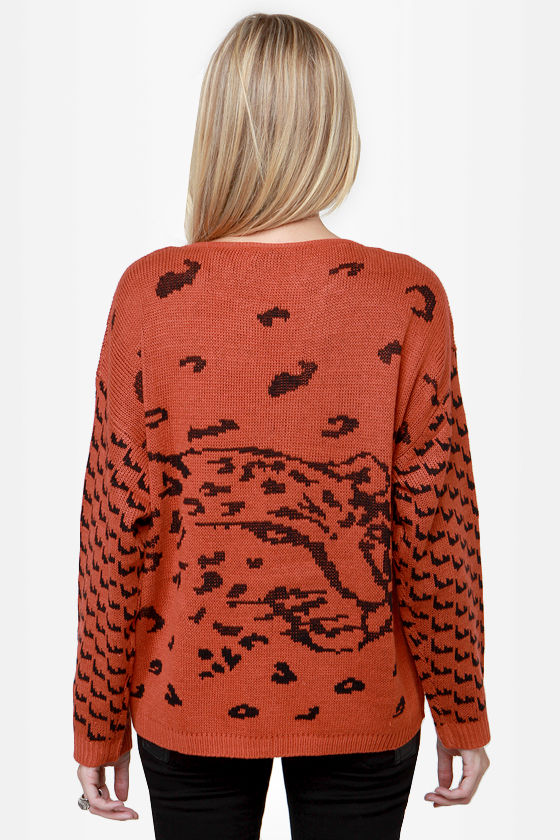 Mink Pink Once a Cheetah Sweater - Orange Sweater - Print Sweater - $86.00