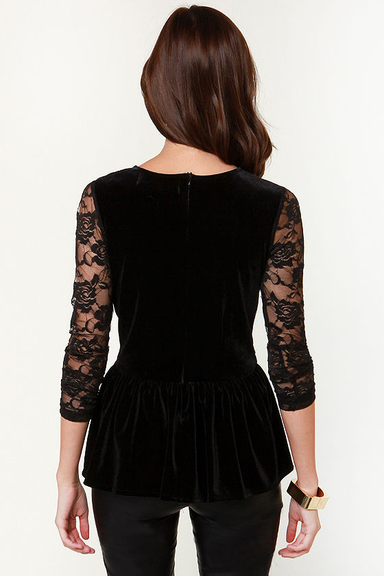 Pretty Velvet Top - Lace Top - Peplum Top - $40.00