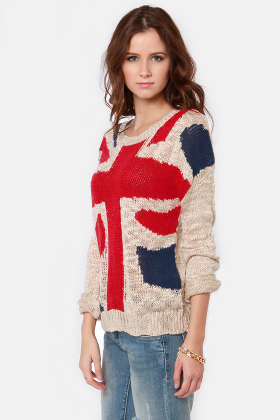Cute Union Jack Sweater - Knit Sweater - Pullover - $52.00
