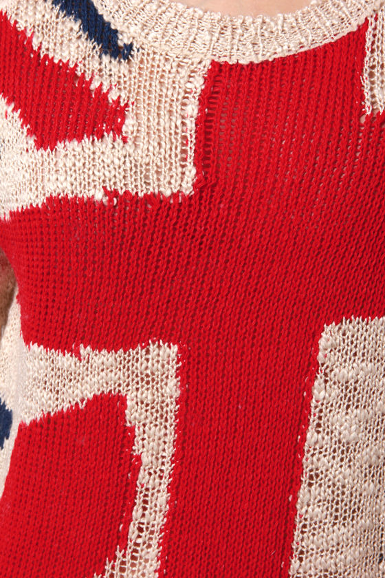 Cute Union Jack Sweater - Knit Sweater - Pullover - $52.00
